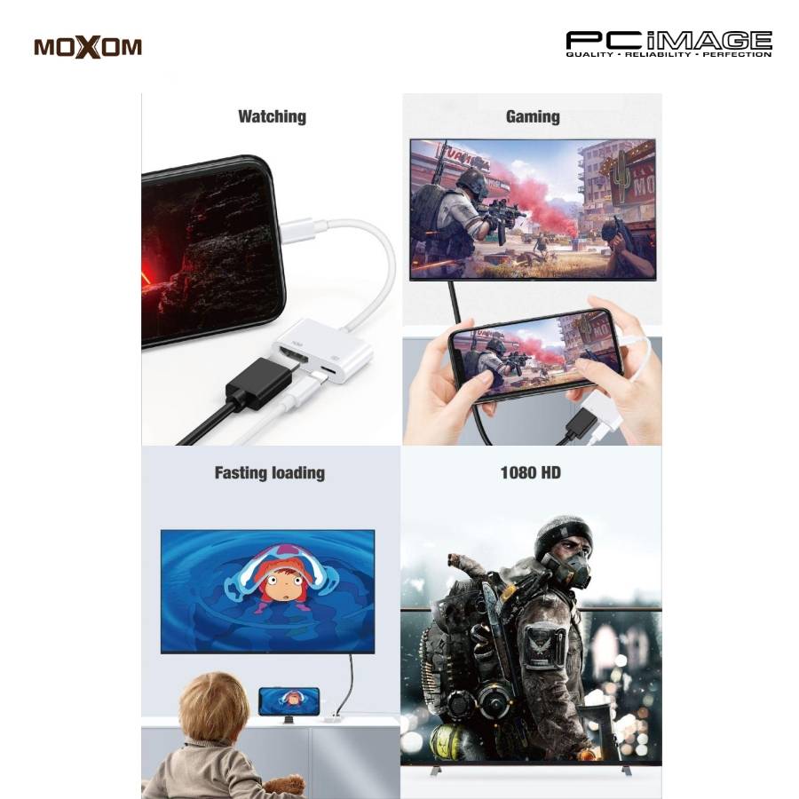 MOXOM MX-AX27 Lightning to HDMI Multiport + Lightning Charge Adapter ...