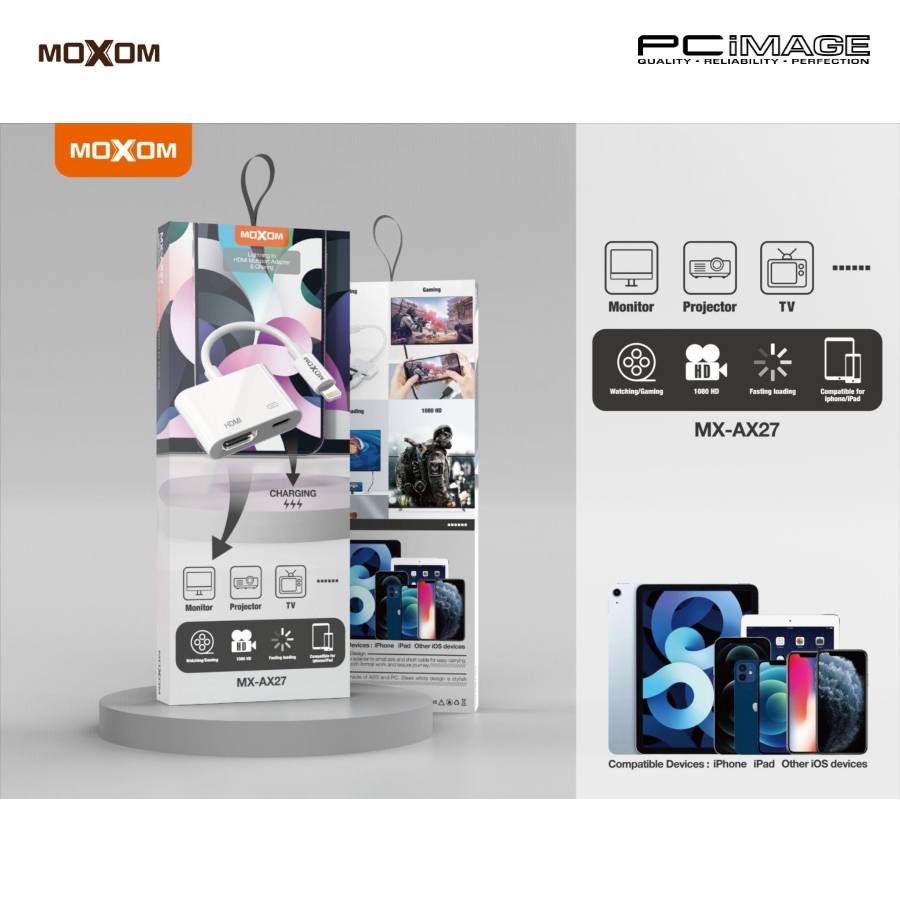 MOXOM MX-AX27 Lightning to HDMI Multiport + Lightning Charge Adapter ...