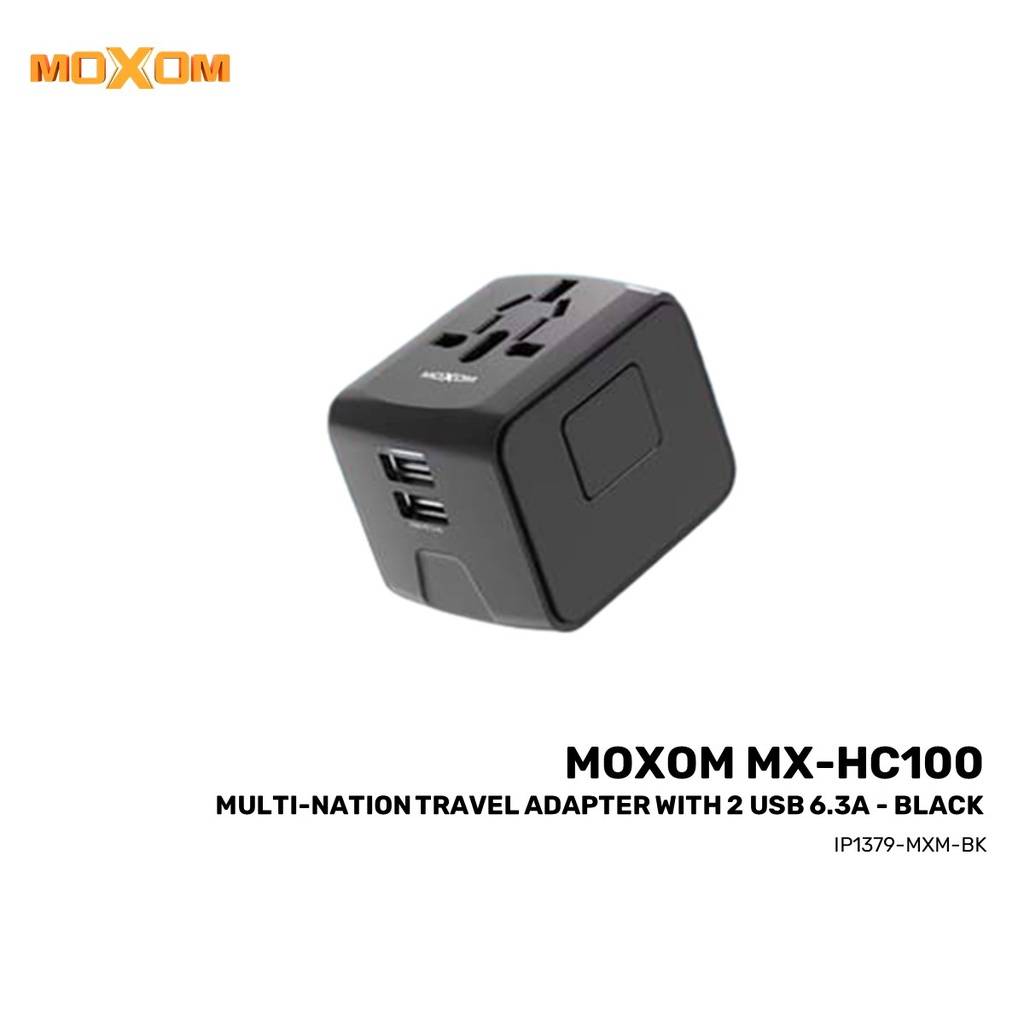 MOXOM MX-HC100 MULTI-NATION TRAVEL ADAPTER WITH 2 USB 6.3A - BLACK