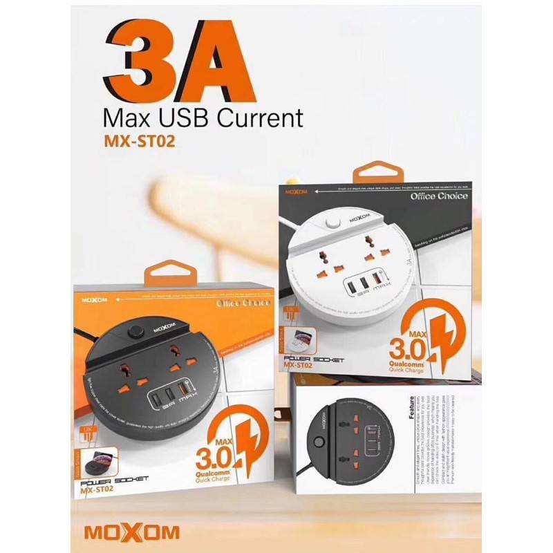 MOXOM MX-ST06 6 USB PORTS + 2 PD TYPE-C + 4 UNIVERSAL POWER SOCKET 3.4A ...