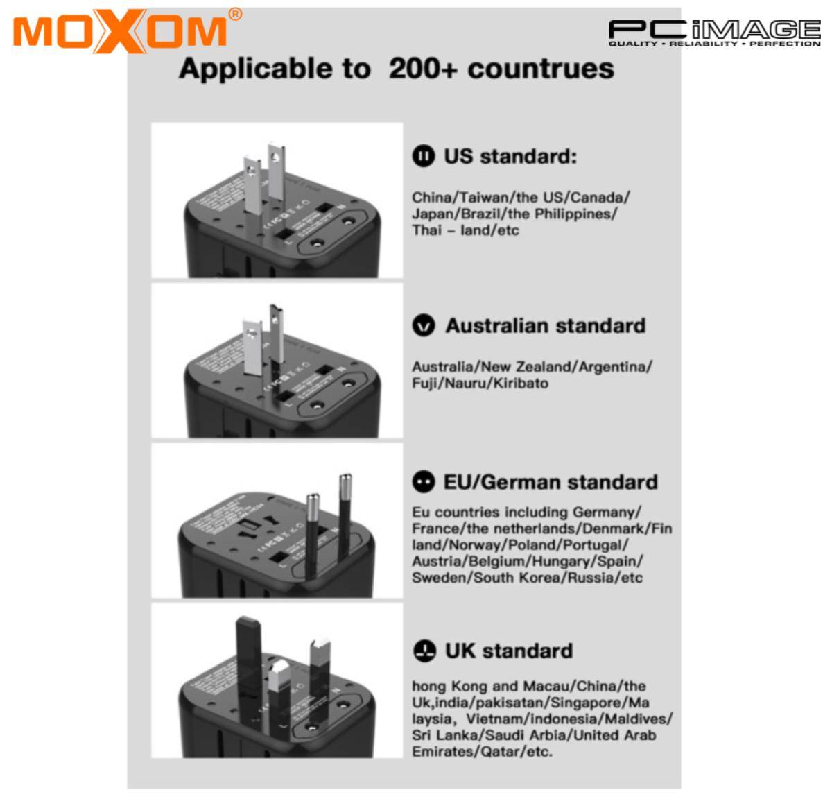 MOXOM MX-HC120 Global Travel Adapter Black | PC Image