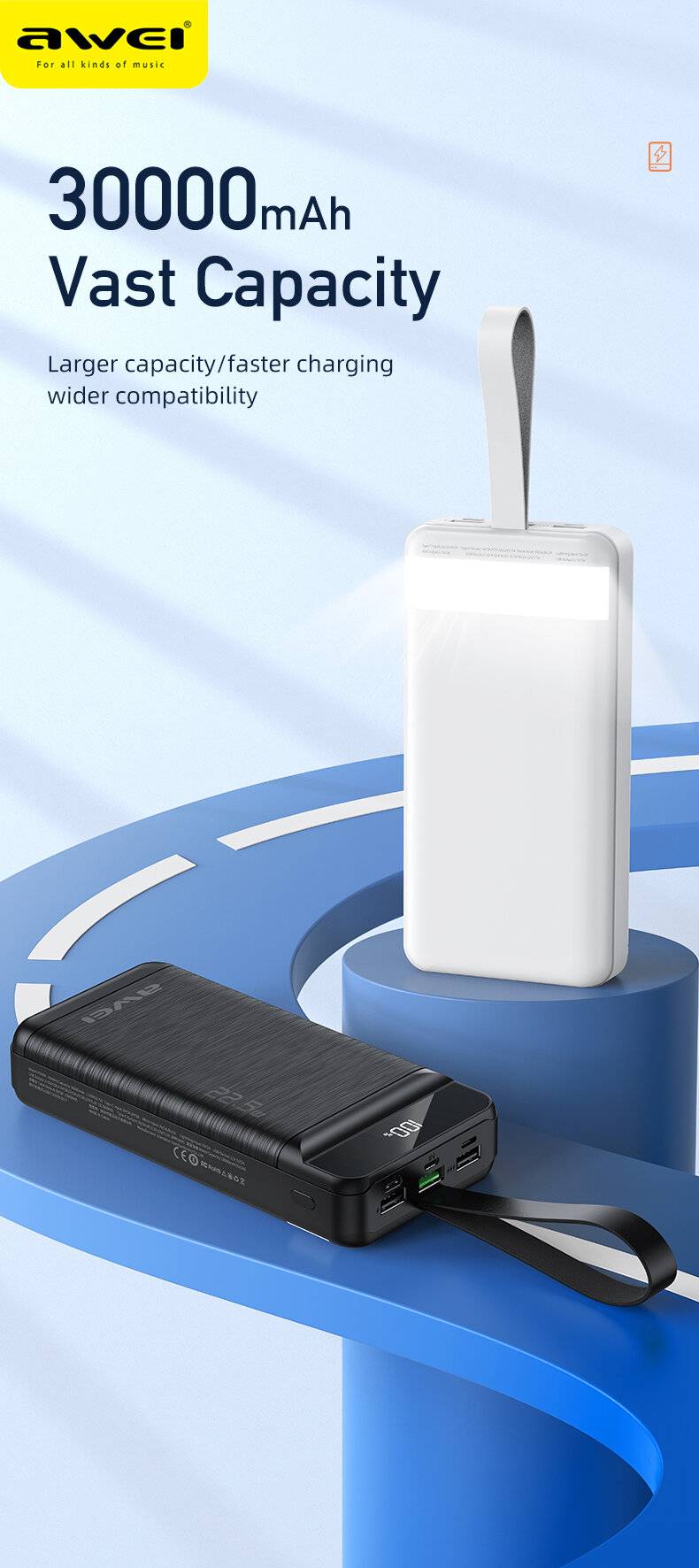 AWEI P142K ULTRA-LARGE CAPACITY 50000MAH 22.5W POWER BANK