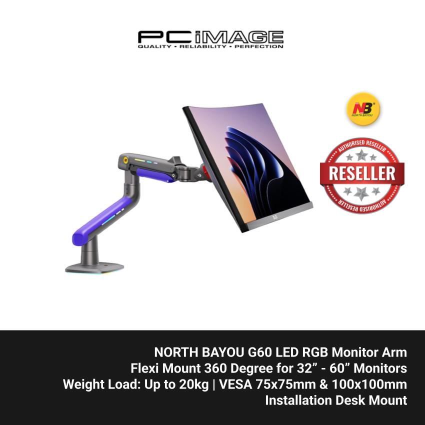 NB NORTH BAYOU G60 LED RGB MONITOR ARM GAS-STRUT FLEXI MOUNT 360 DEGREE ...