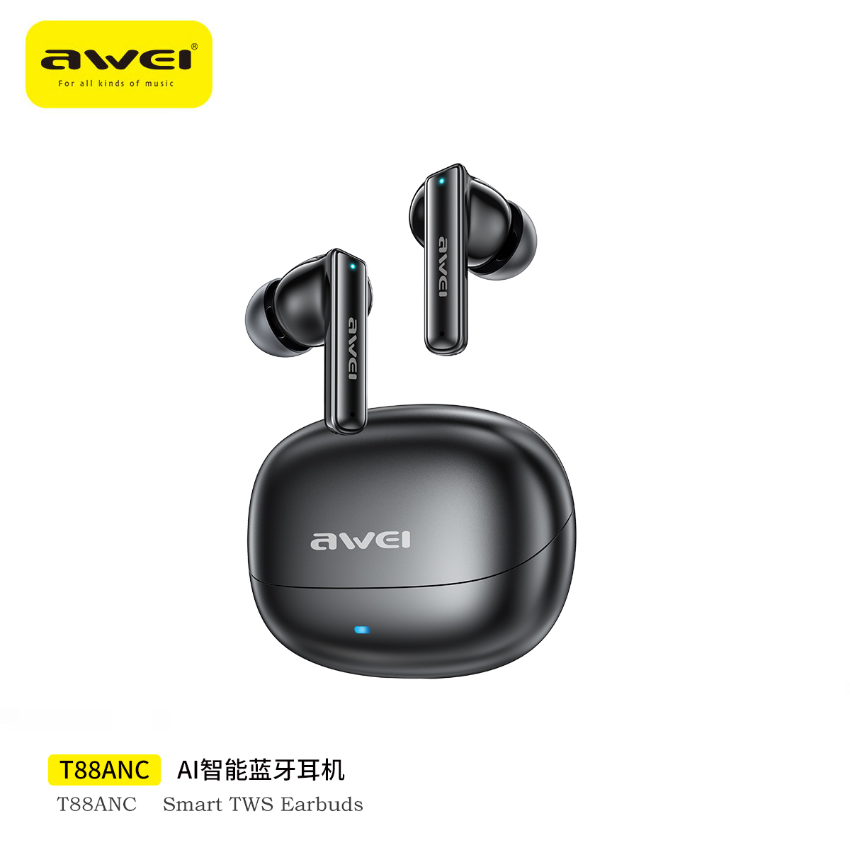 AWEI T88 ANC + ENC AI TRUE SPORTS EARBUDS - BLACK | PC Image